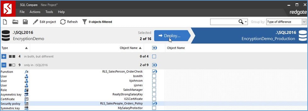 Using Redgate Sql Compare With Row Level Security
