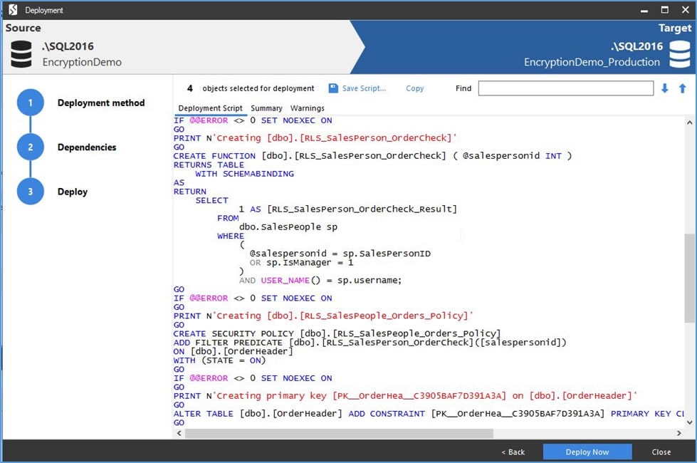Using Redgate SQL Compare with Row Level Security