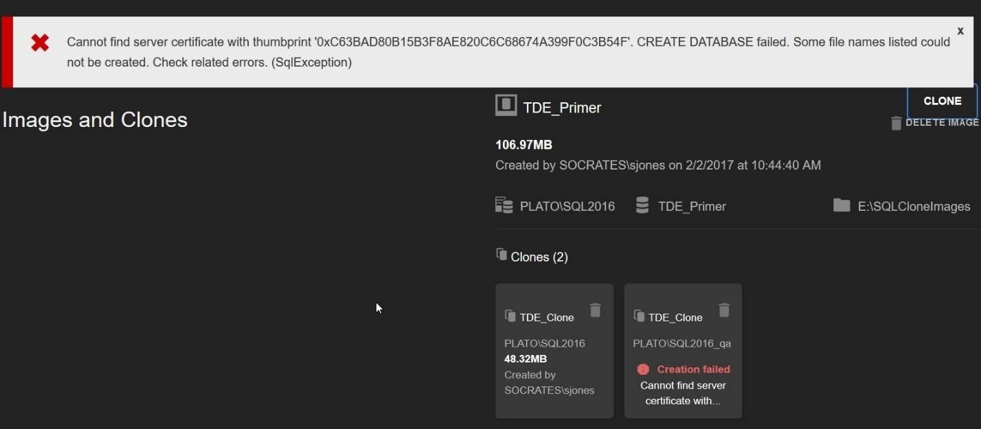 Sql Clone And Databases Protected With Tde