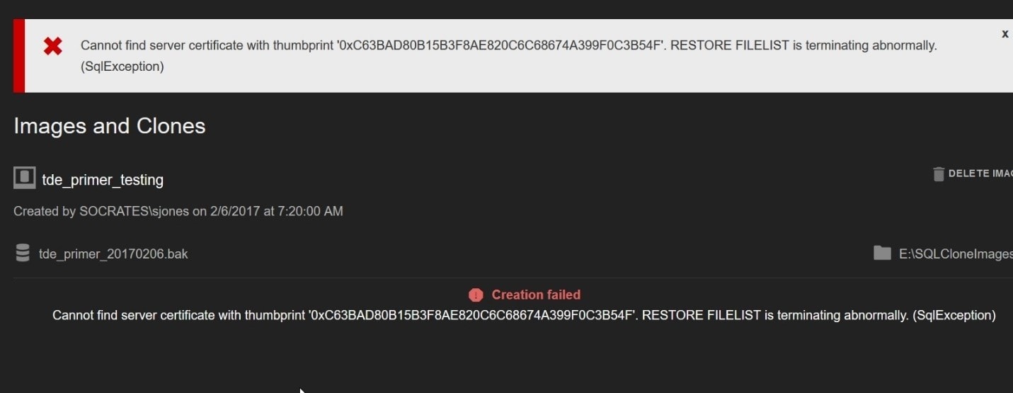 SQL Clone and backups protected with TDE - part 2 | Redgate