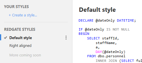 How to customize your formatting styles with SQL Prompt Pro