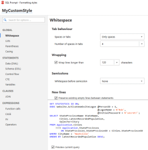 How to implement a SQL formatting standard using SQL Prompt v8