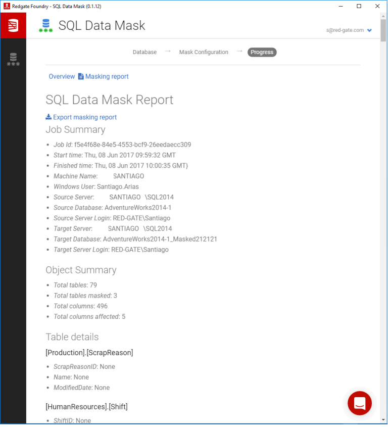 SQL Data Mask: masking configurations and reports | Redgate