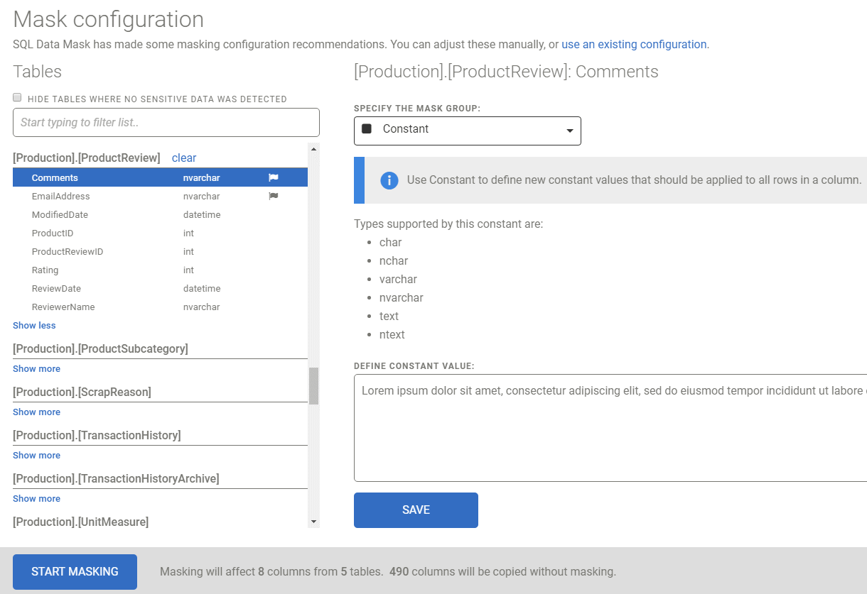 SQL Data Mask: new masking features, constants and composition