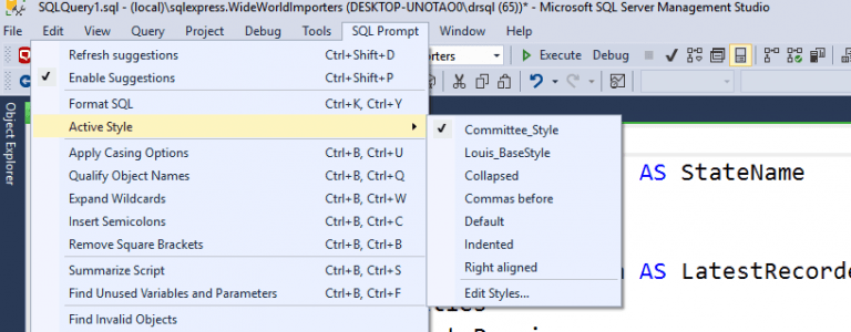 Using Multiple Custom Sql Formatting Styles In Sql Prompt