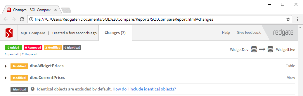 Introducing the updated HTML comparison report in SQL Compare 13.1