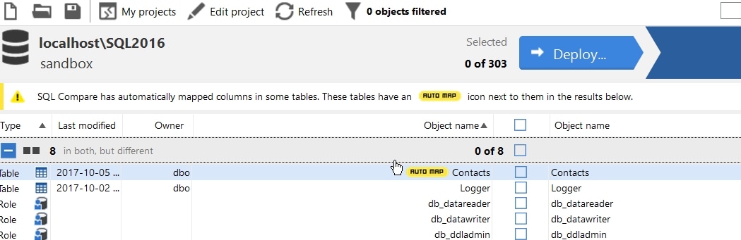 How To Customize Schema Comparisons Using Auto Map In Sql Compare Redgate 7783