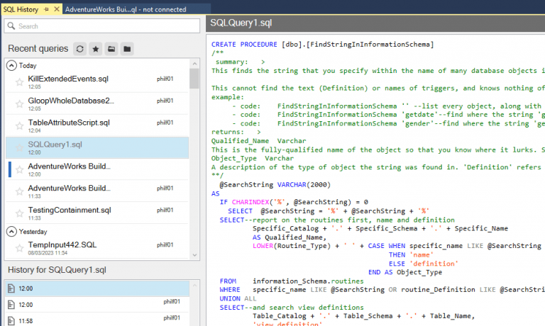 SQL Prompt Safety Net Features for SSMS: SQL History | Redgate