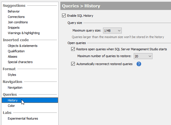 Sql Prompt Safety Net Features For Ssms Sql History Redgate