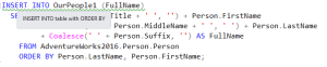 SQL Prompt Code Analysis: INSERT INTO a permanent table with ORDER BY (PE020) | Redgate