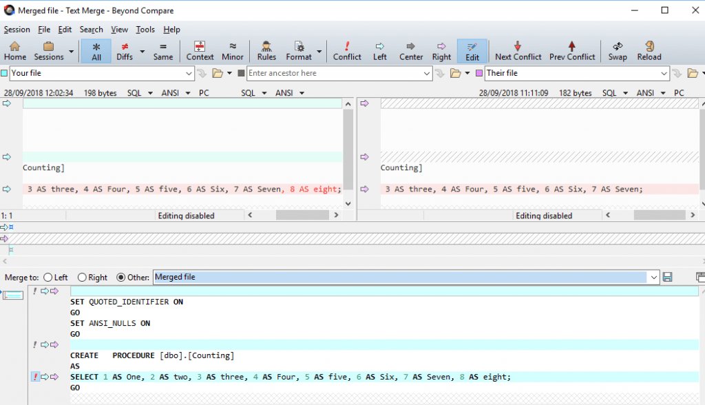 Merging a Conflict with SQL Source Control and Beyond Compare | Redgate