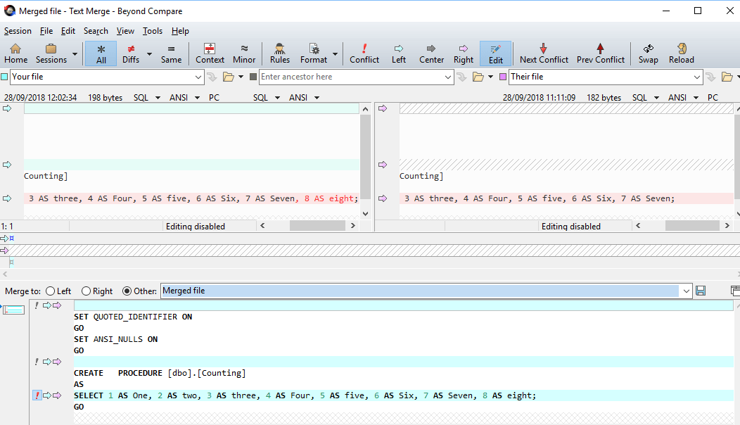 Merging a Conflict with SQL Source Control and Beyond Compare | Redgate