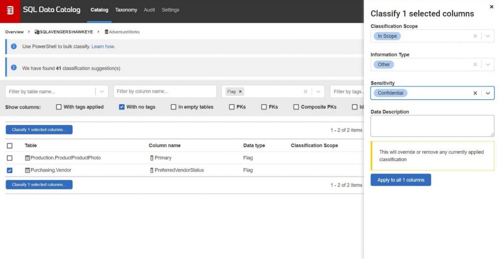 Data Categorization For Adventureworks Using Sql Data Catalog Redgate