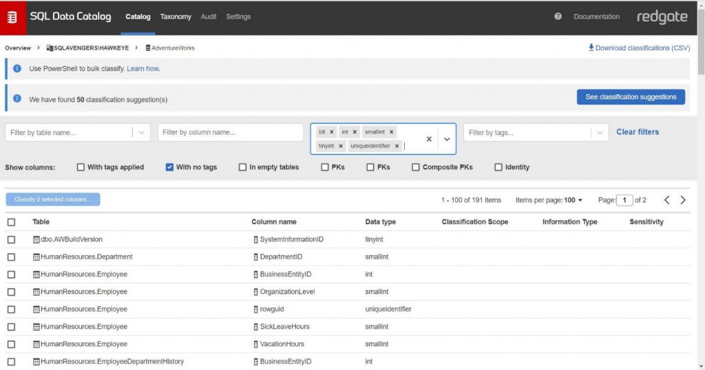 Data Categorization for AdventureWorks using SQL Data Catalog | Redgate