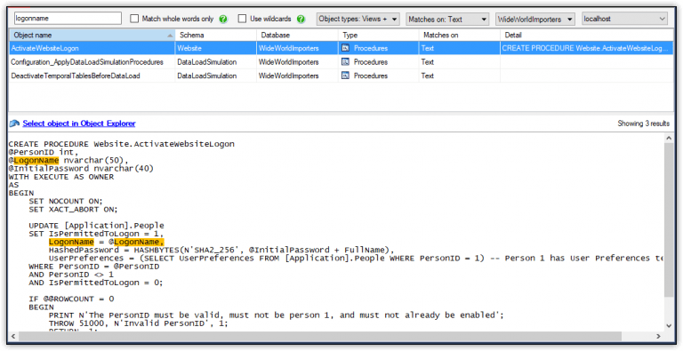 Searching for Objects in SQL Server Databases | Redgate
