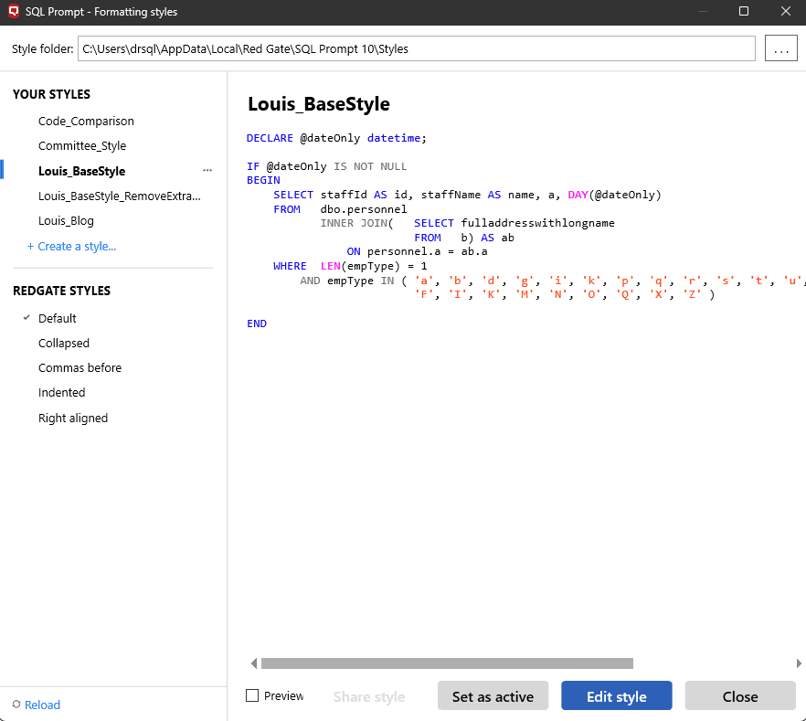 Sharing SQL Prompt Code Snippets and Styles via the Redgate Platform | Redgate