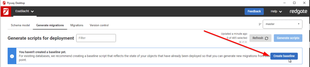 Re-baselining a Database using Flyway Desktop | Redgate