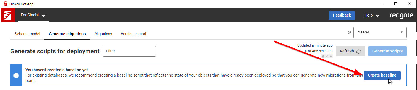 Re-baselining a Database using Flyway Desktop | Redgate